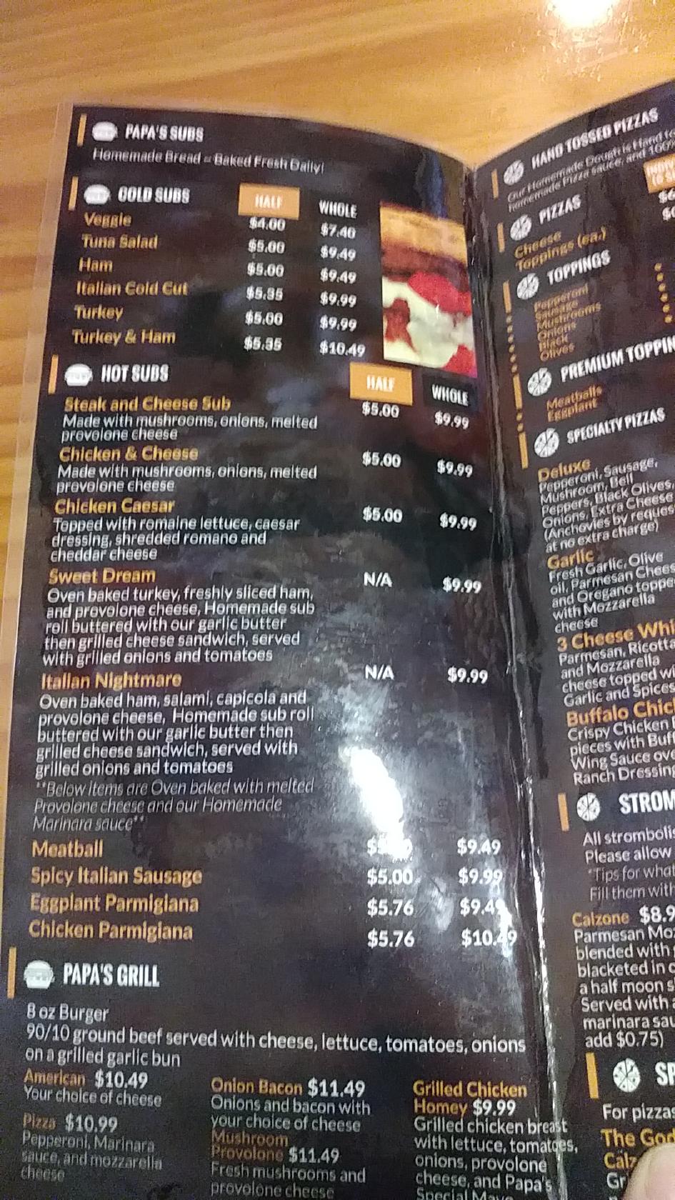 Menu at Pappagallo's Pizza pub & bar, Satellite Beach, Florida A1A