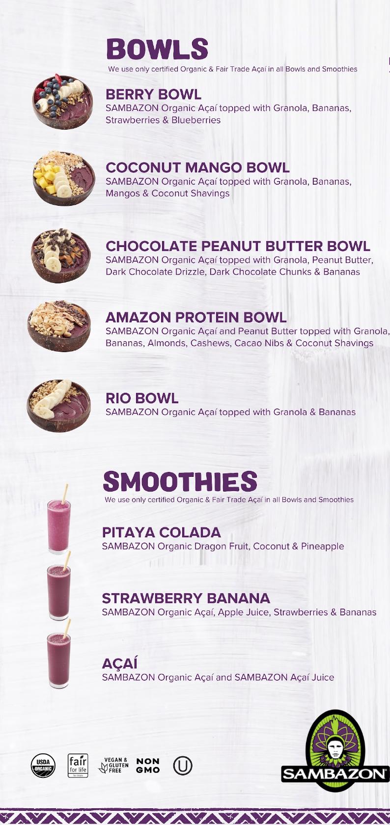 Carta del restaurante SAMBAZON Acai Food Truck, Bentonville