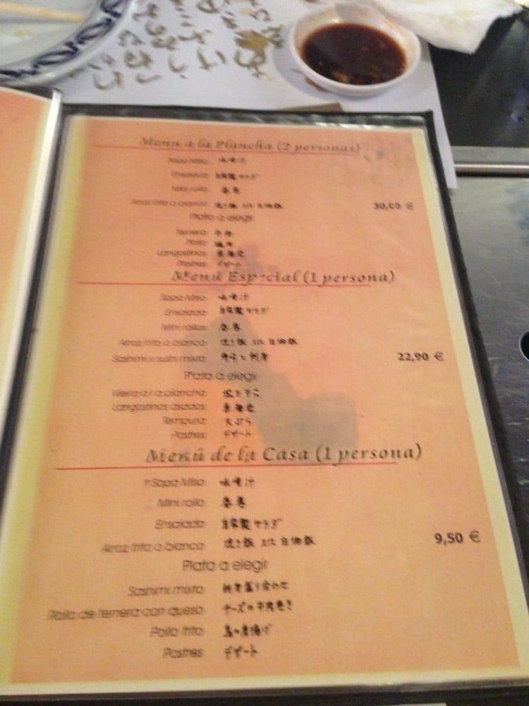 Carta del restaurante Samurai, Sevilla