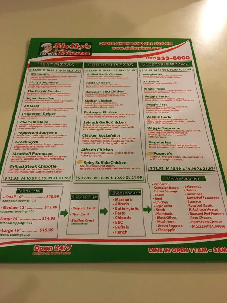 Menu at Sicily's Pizza pizzeria, Fairbanks, Noble St