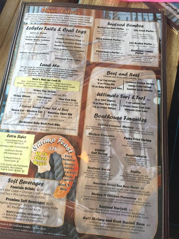 Menu at The Boathouse on Naples Bay restaurant, Naples