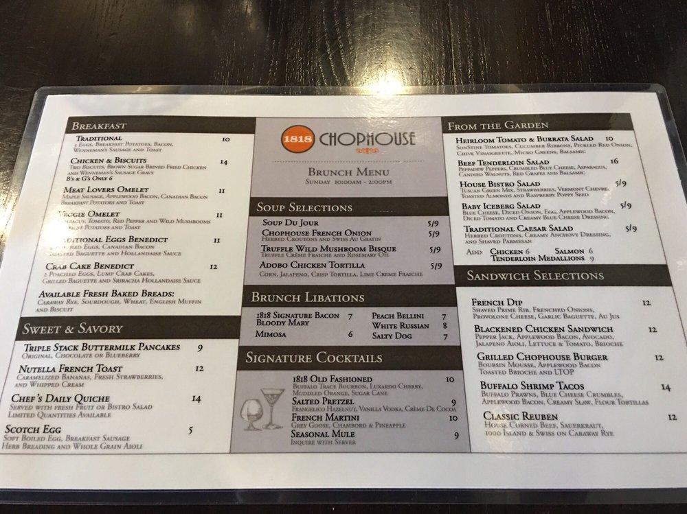 Menu at 1818 Chophouse steakhouse, Edwardsville, Bennett Dr