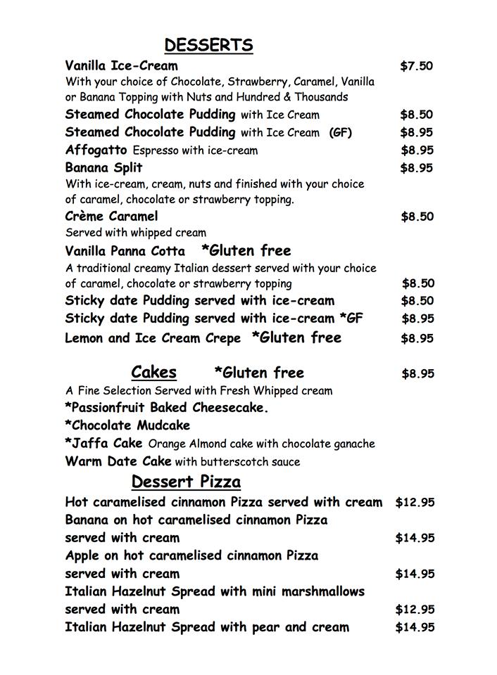 Menu at Avoca Beach Pizza and Pasta Cafe, Avoca Beach