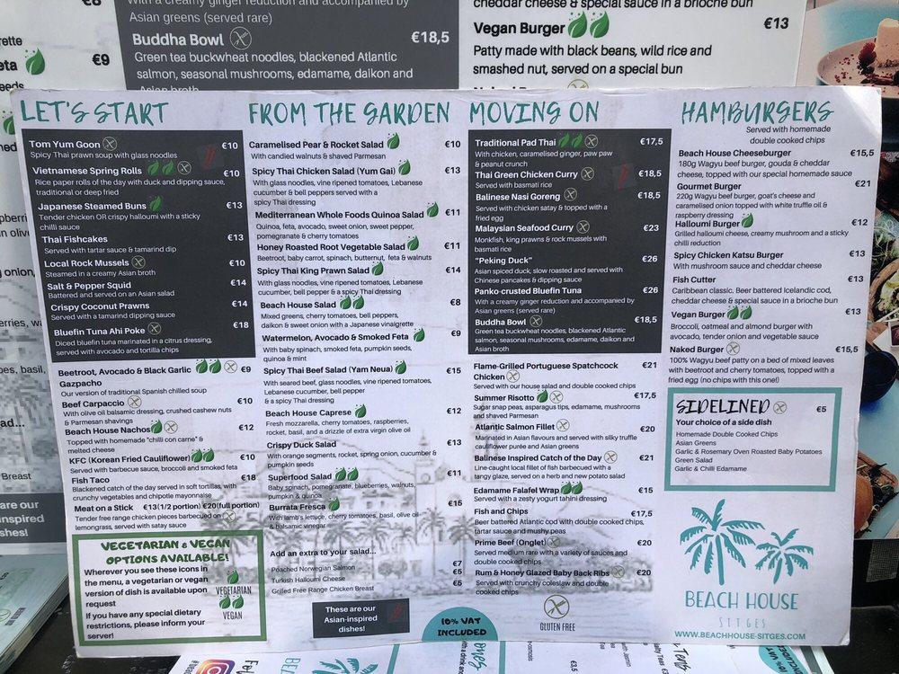Menu at Beach House restaurant, Sitges