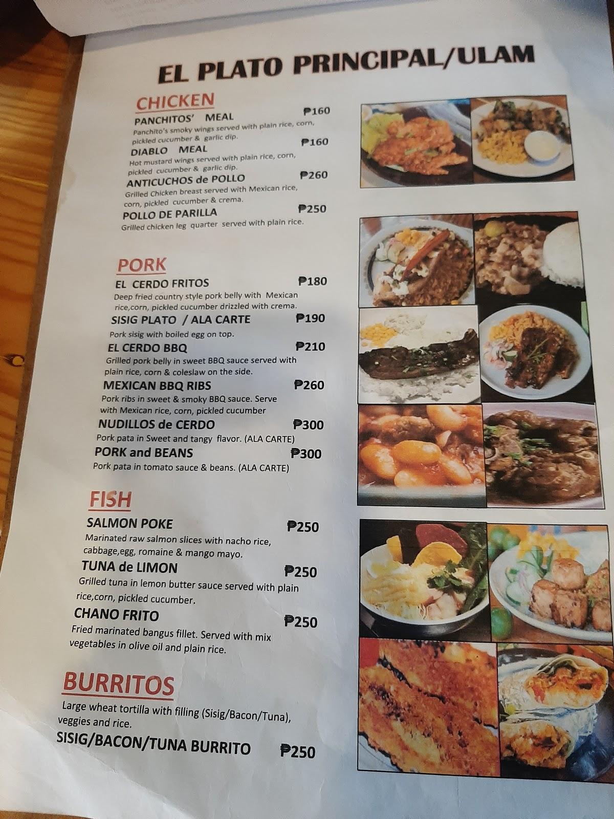 Menu at El Panchito's Fil-Mexicano Resto restaurant, Pagsanjan