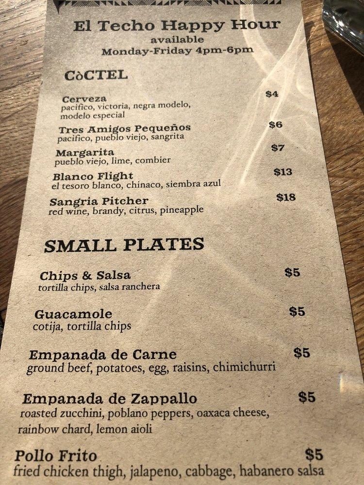 Menu at El Techo pub & bar, San Francisco