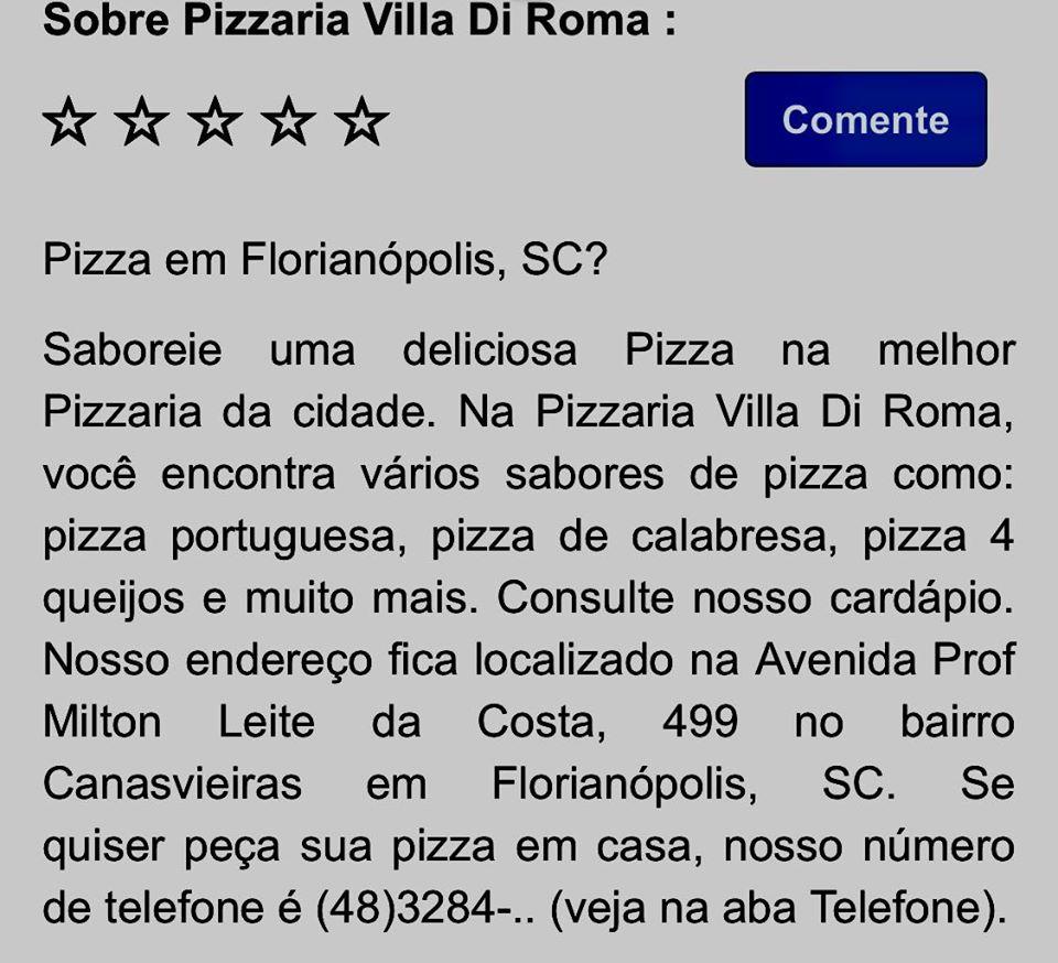 Menu at Villa Di Roma pizzeria, Florianópolis, R. Apóstolo Paschoal