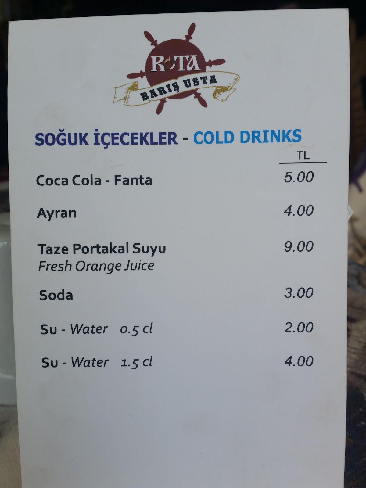 Menu at Rota Barış Usta, Marmaris, SarIana