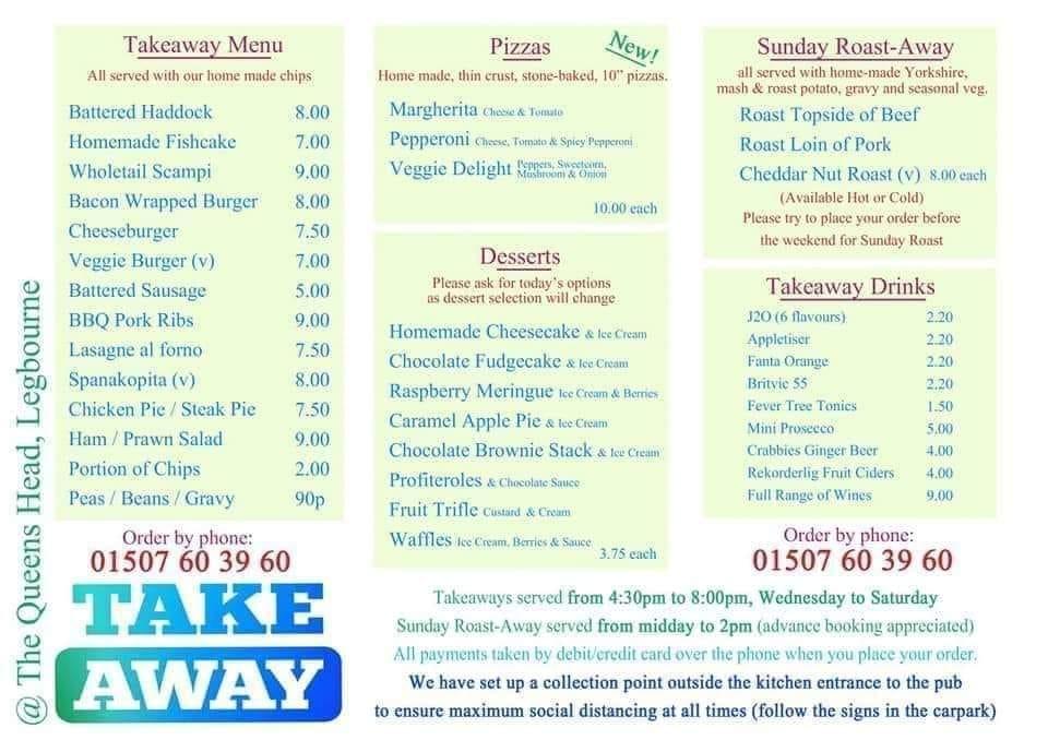 Menu at The Queens Head restaurant, Louth, Station Rd