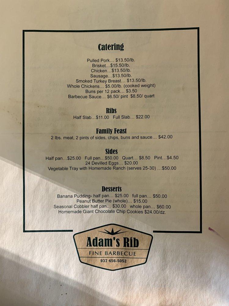 Menu at Adam's Rib Barbecue, Eaton