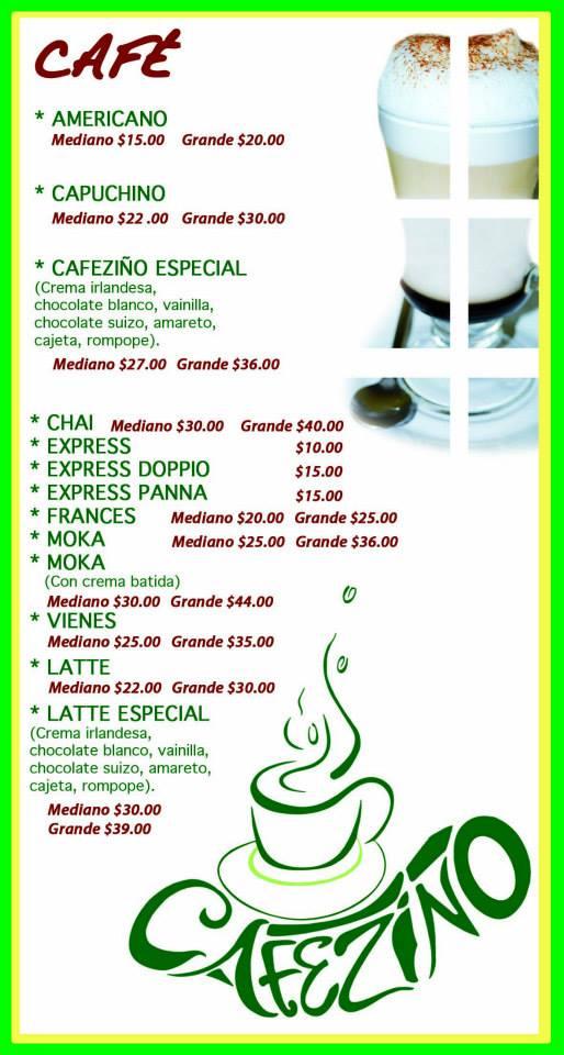 Menu at Cafeziño, Mexico City