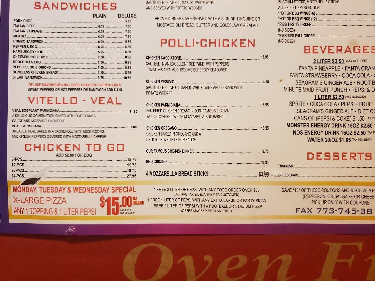 Menu at Congress Pizzeria, Chicago, W Diversey Ave