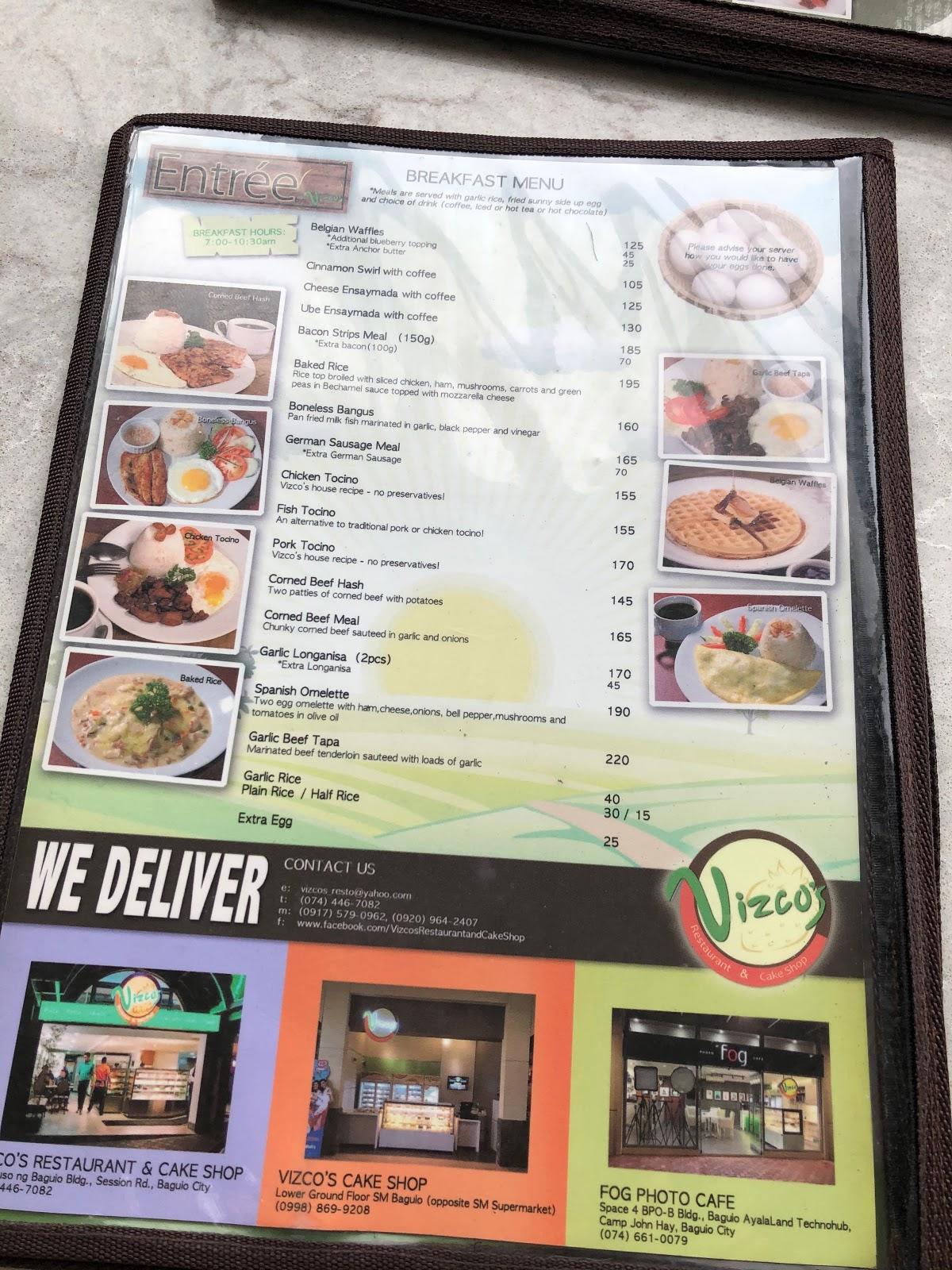 Menu at Entrée by Vizco’s restaurant, Baguio