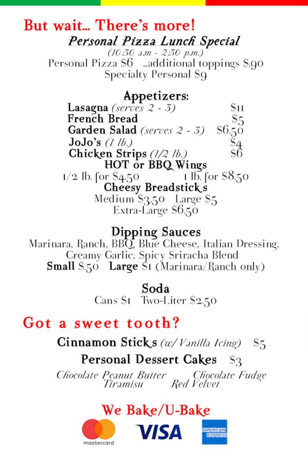 Menu at Fat Cat Pizza pizzeria, Brookings