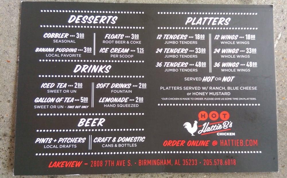 Menu at Hattie B's Hot Chicken - Birmingham restaurant, Birmingham