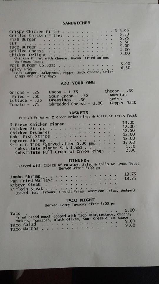 Menu at Hitching Post pub & bar, Arvilla
