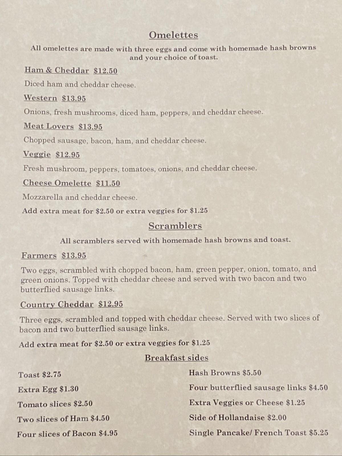 Carta del restaurante Hunters Country Kitchen, Carstairs