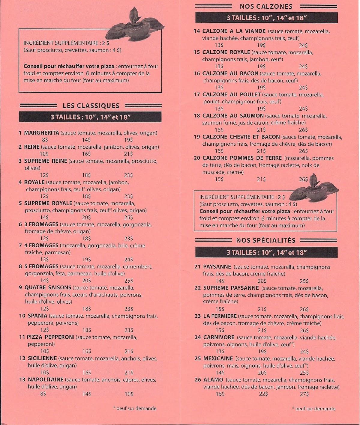 Carta de pizzería Le Feu De Bois, Sainte-Adèle