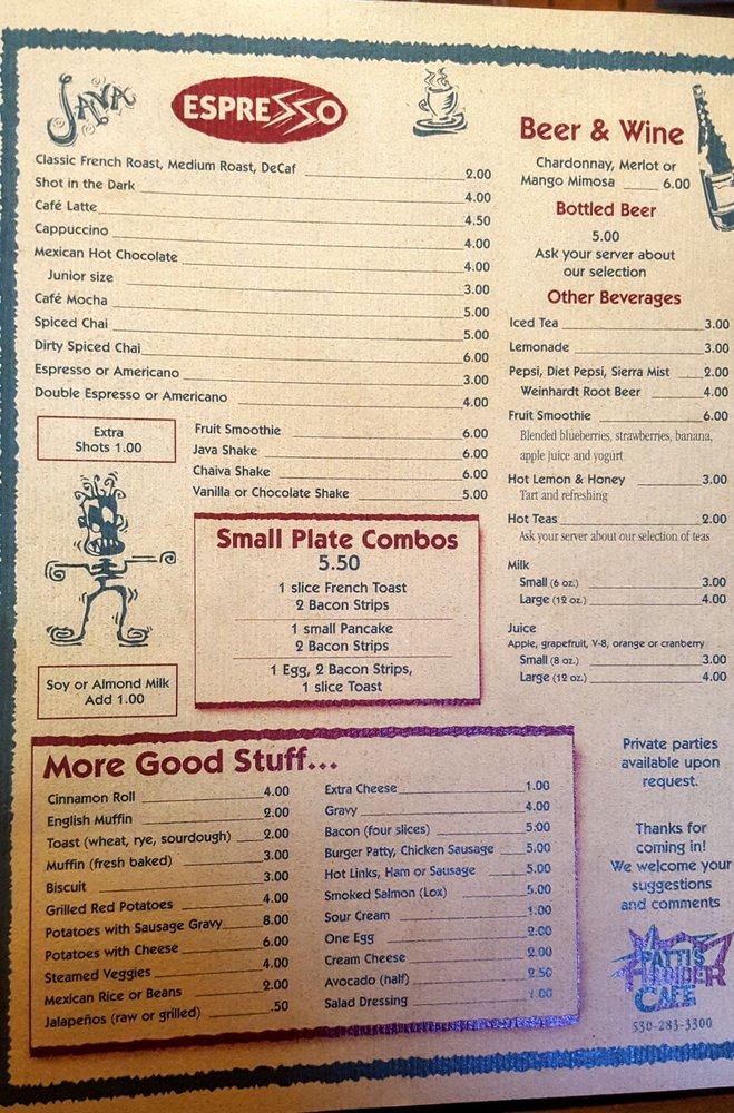 Menu at Patti's Thunder Cafe, Quincy