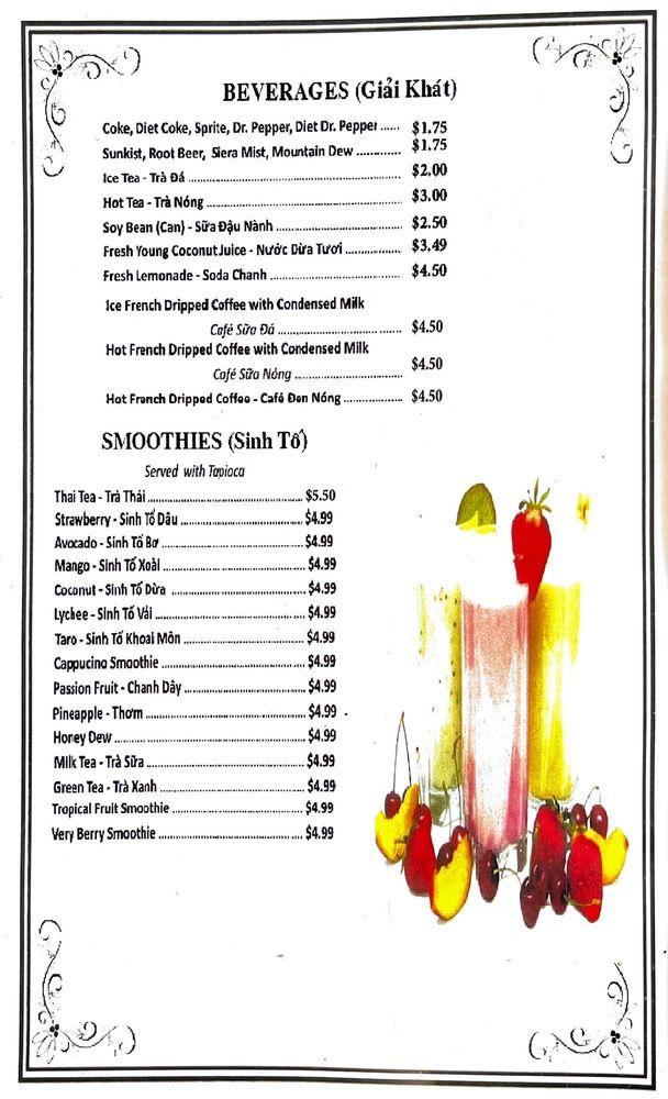 Menu at Pho KC restaurant, Wichita