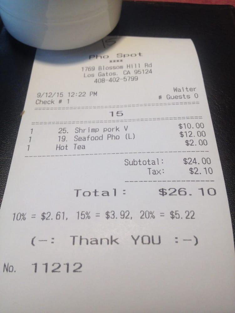 Menu at Pho Spot restaurant, San Jose, Blossom Hill Rd