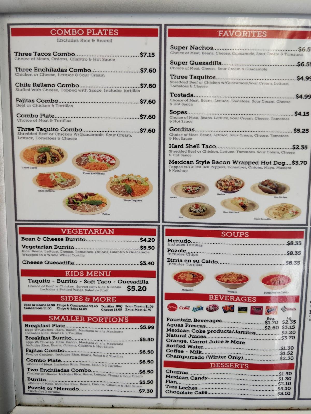 Menu at Que Ricos restaurant, San Fernando, San Fernando Rd