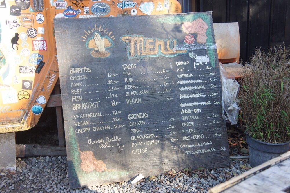 Menu at Tacofino restaurant, Tofino