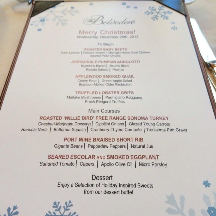 Menu at The Belvedere restaurant, Beverly Hills