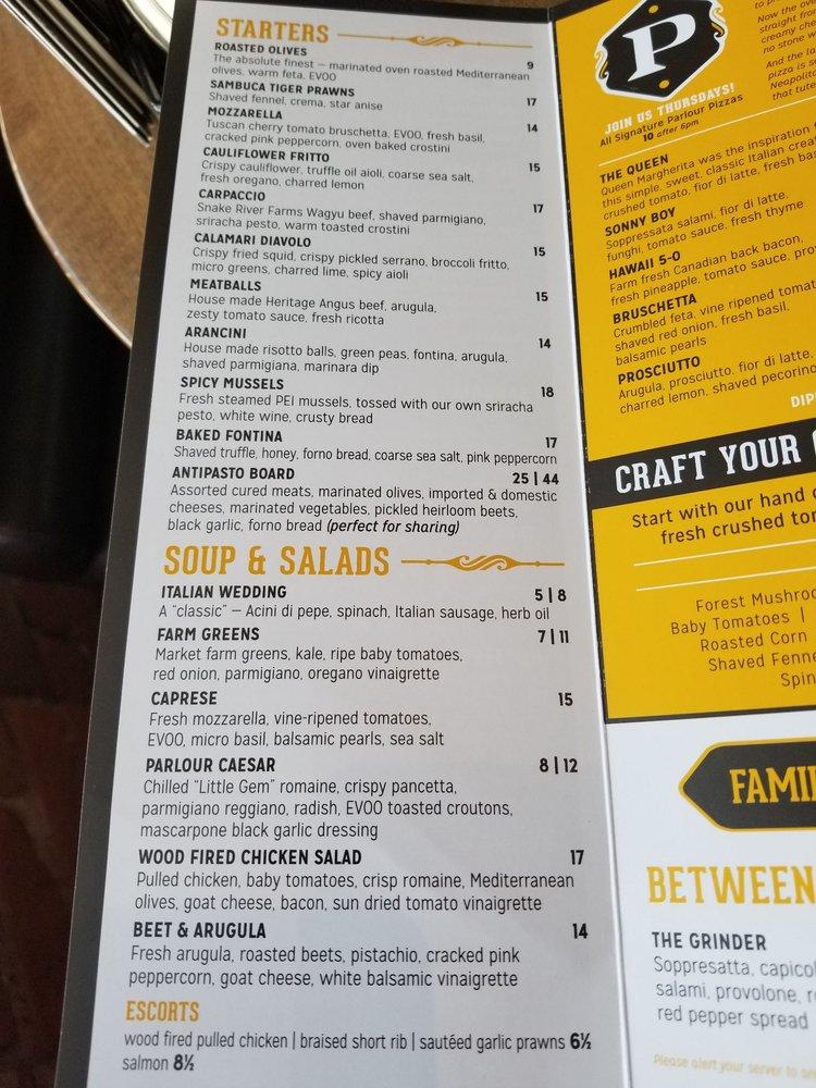 Menu at The Parlour Italian Kitchen & Bar, Edmonton