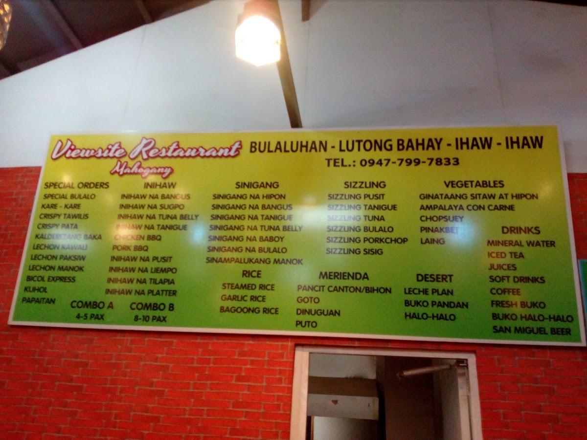 Menu at Viewsite Restaurant Mahogany, Tagaytay, 4W3M+8XQ