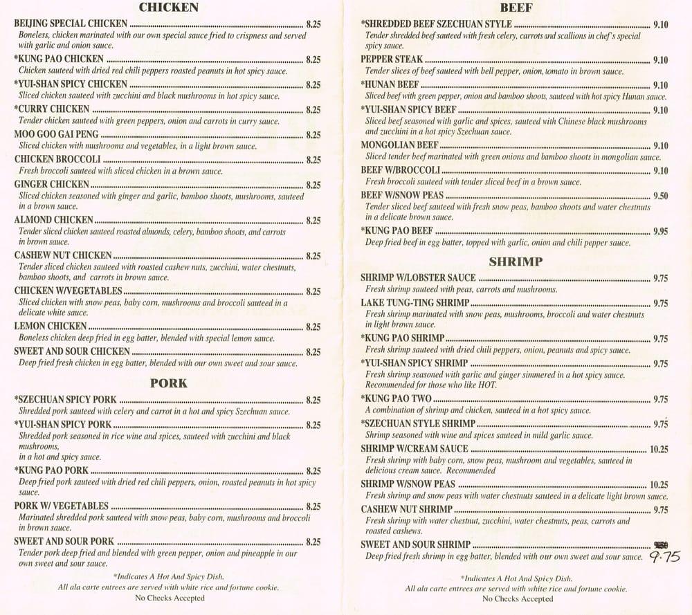 Menu at Beijing II restaurant, Prescott Valley