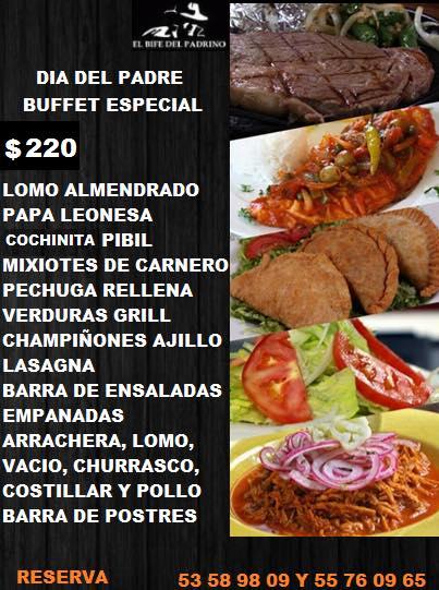Menu at Bife del Padrino Periferico restaurant, Naucalpan