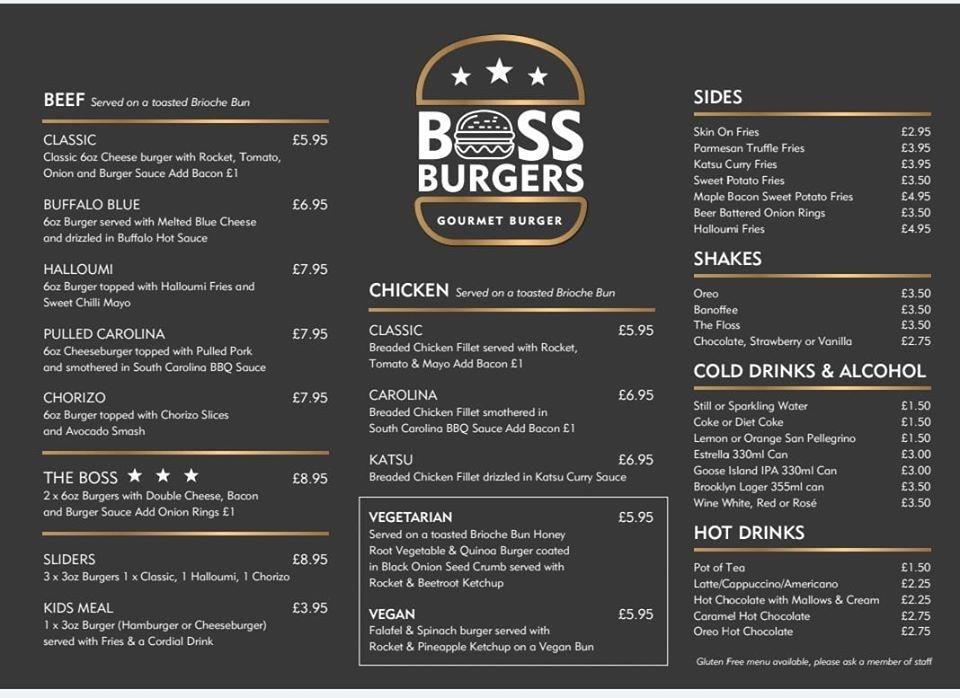Menu at Boss Burgers Liverpool restaurant, Liverpool