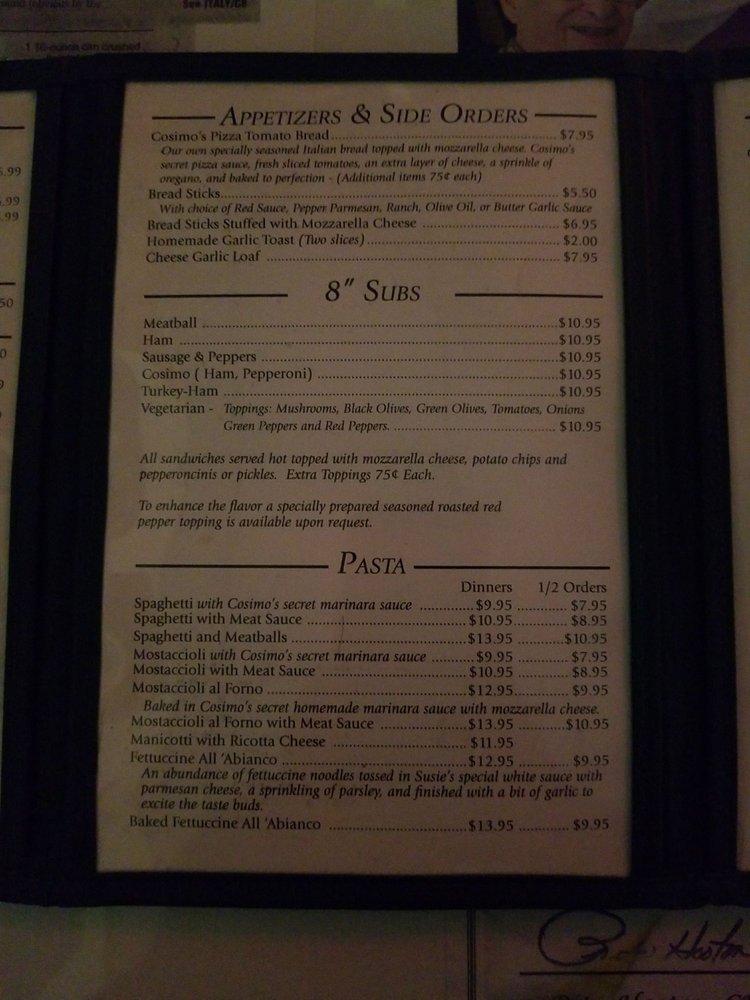 Menu at Cosimo & Susie's - A Bit of Italy pizzeria, Mishawaka