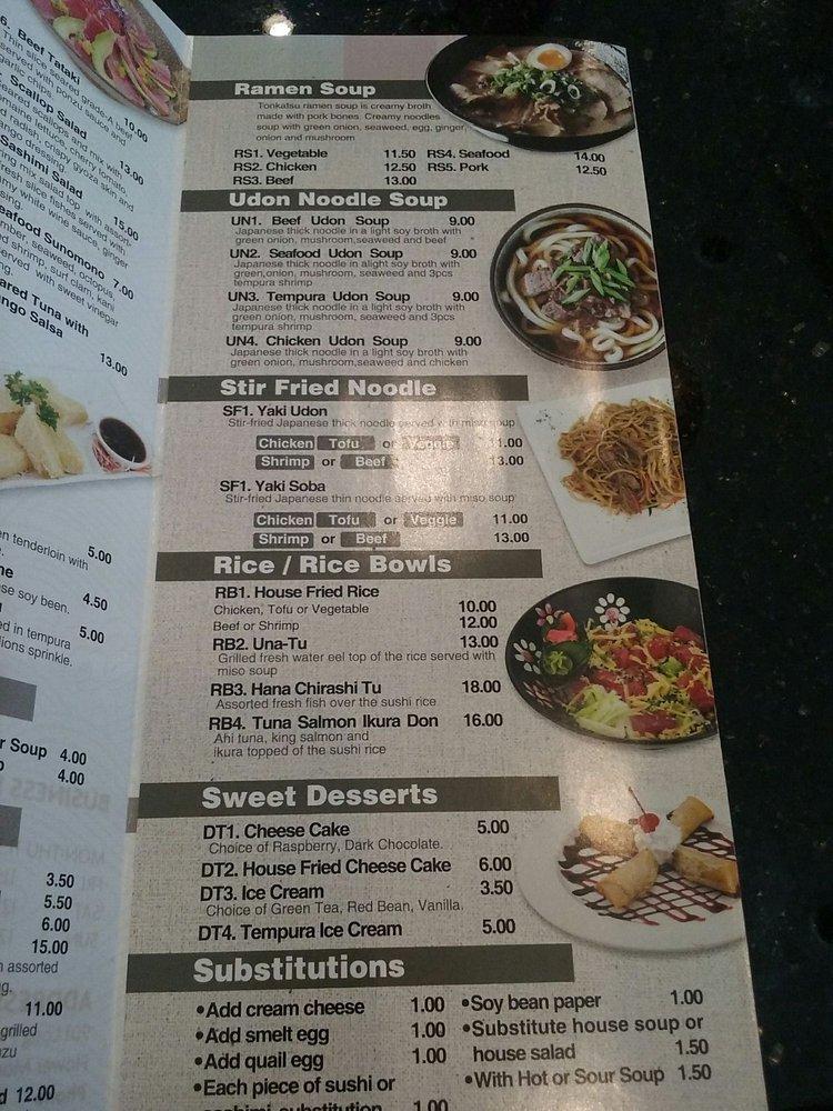 Menu at Hanaya Hibachi Sushi & Asian Fusion restaurant, Flower Mound