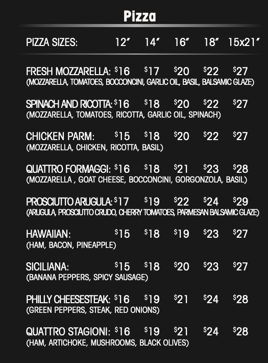 Menu at Pizzeria 4 Stelle, Oakville