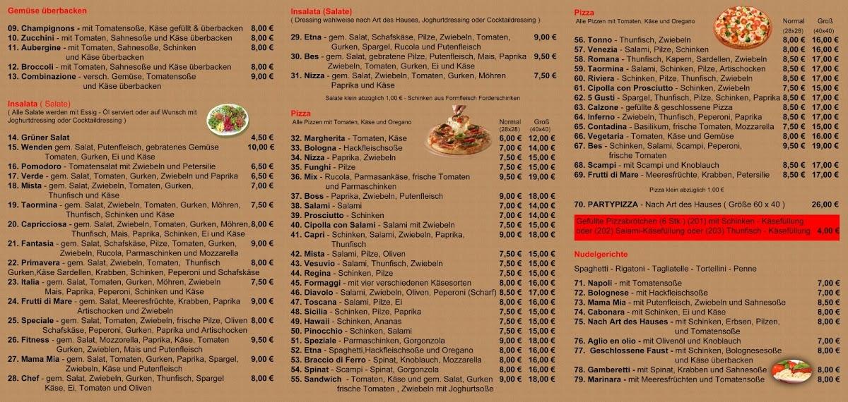 Speisekarte von Pizzeria Etna Wenden, Wenden