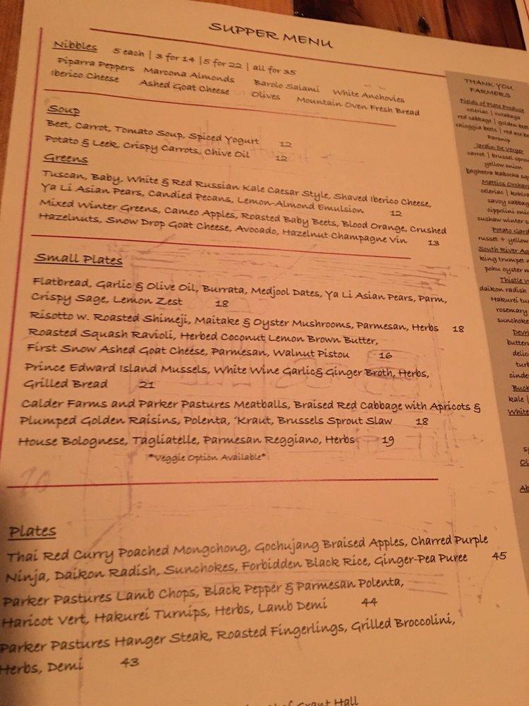 Menu at Sunflower restaurant, Crested Butte