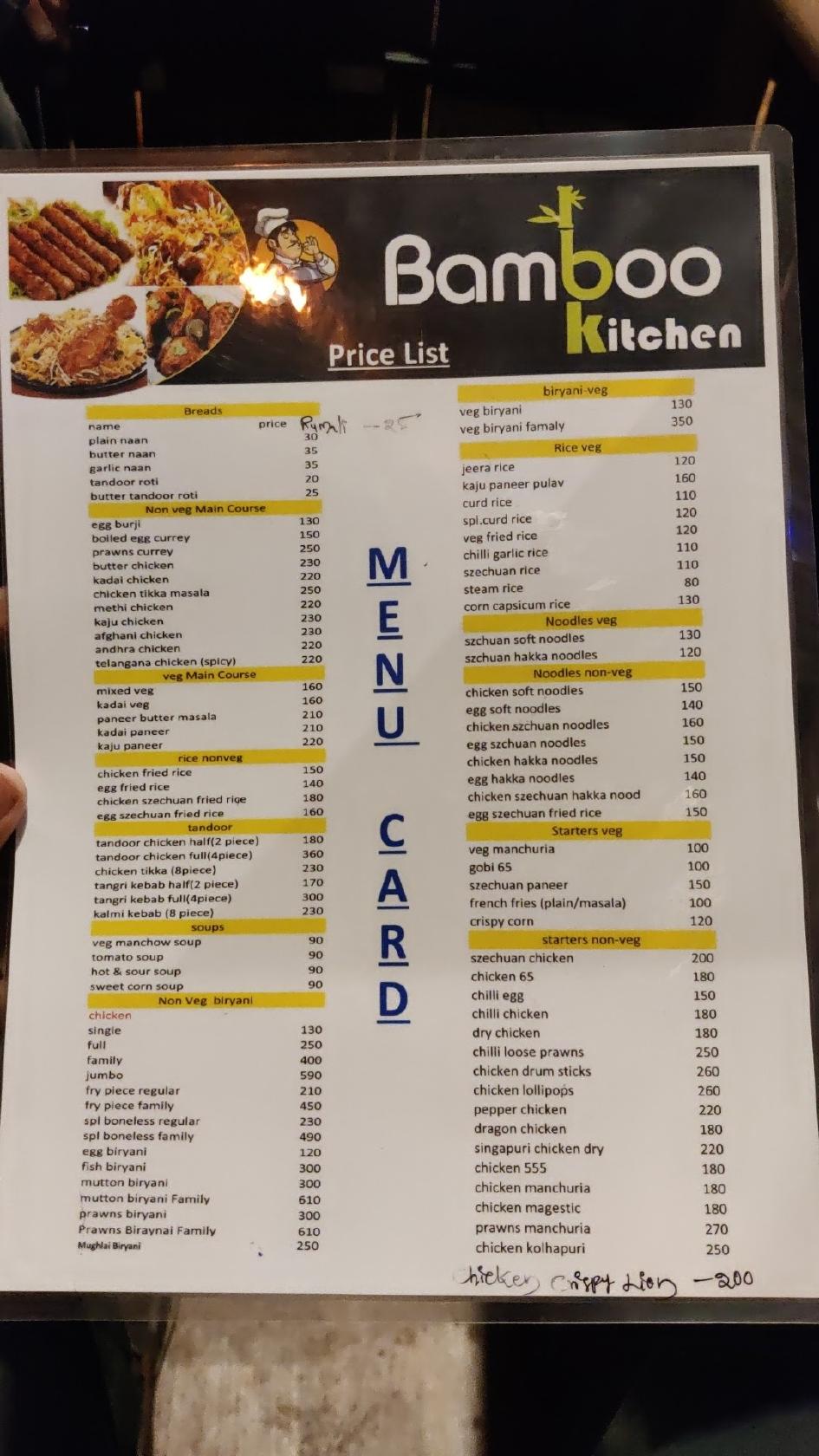 Menu at Bamboo Kitchen Restaurant, Mahabubabad