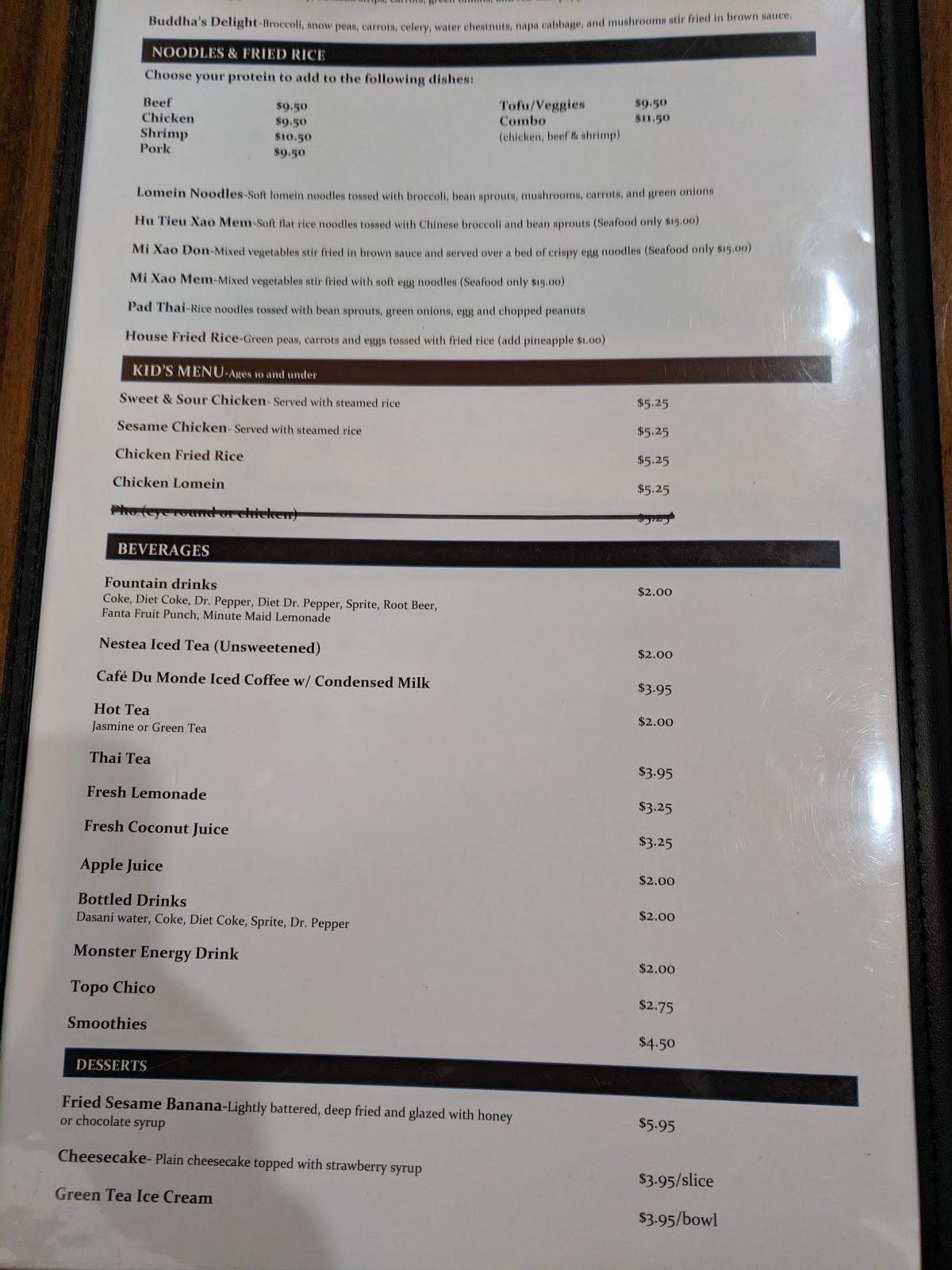 Menu at Bep Saigon restaurant, Austin