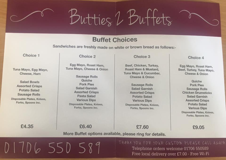Menu at Butties 2 Buffets, Haslingden