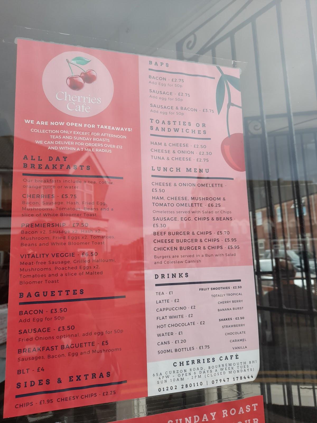 Menu at Cherries Cafe Bournemouth, Bournemouth