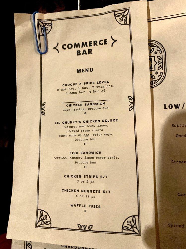 Menu at Commerce Bar, Pittsburgh