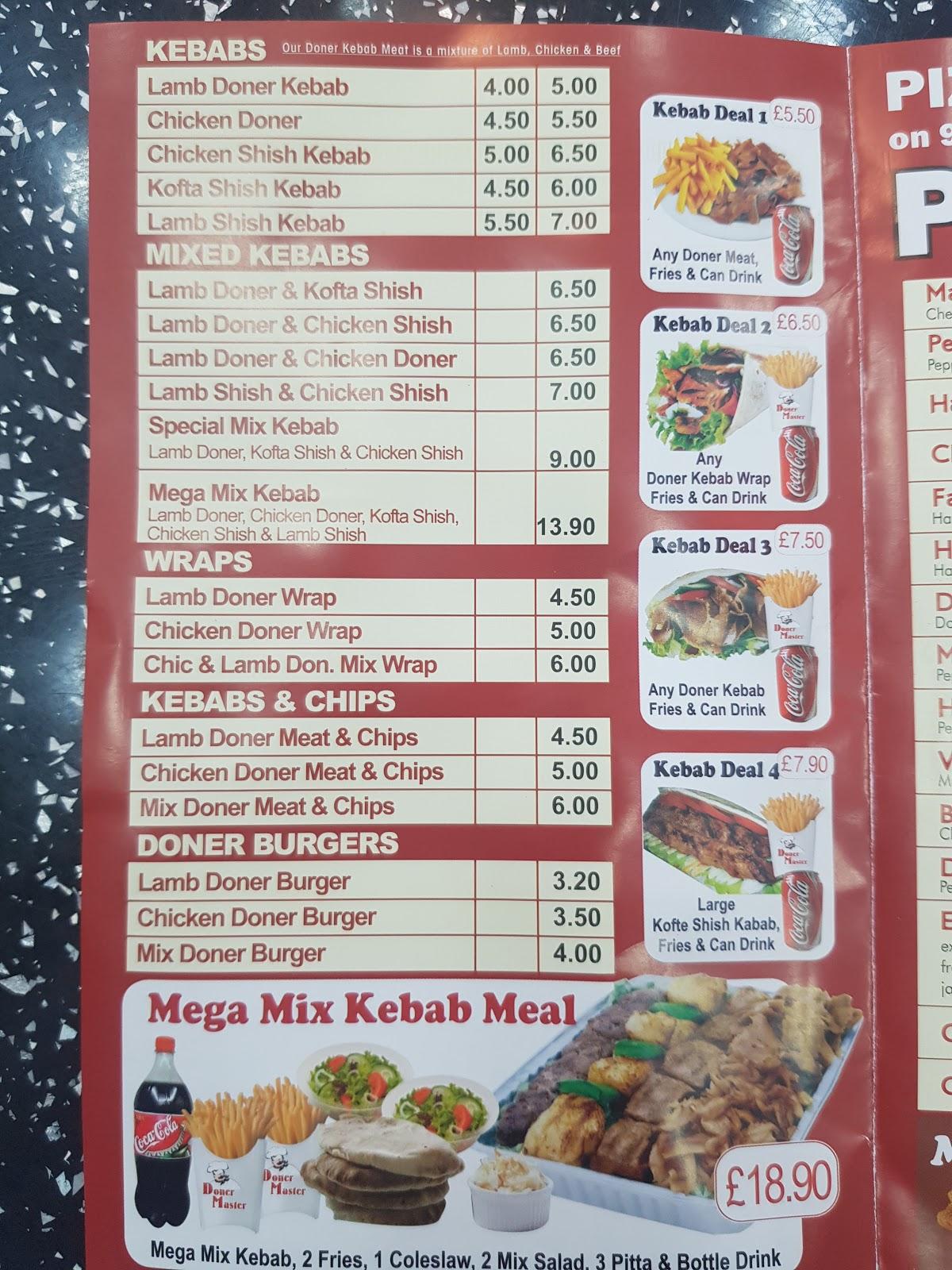 Menu at Doner Master pizzeria, Mountsorrel, 4 King St