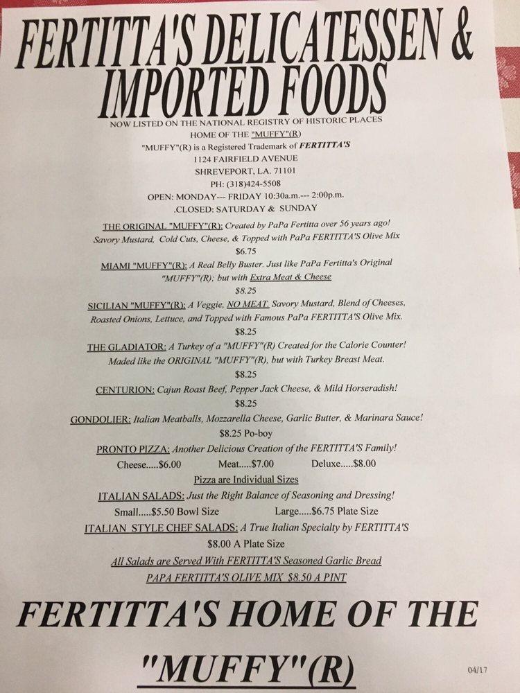 Menu at Fertitta's Delicatessen restaurant, Shreveport, Fairfield Ave
