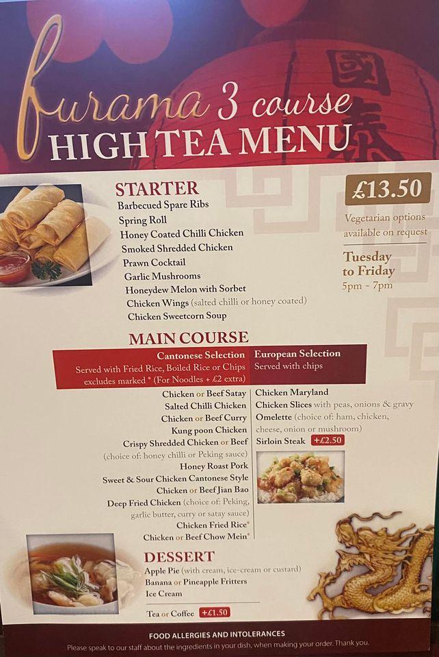 Menu at Furama Cantonese Restaurant, Antrim