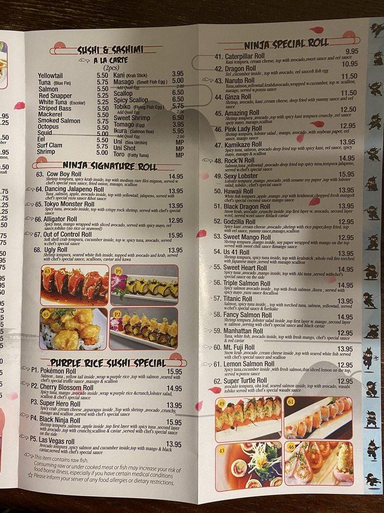 Menu at Ninja Japanese steak house & sushi bar, Naples