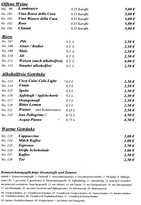 Menu at Casa Nonna restaurant, Solingen