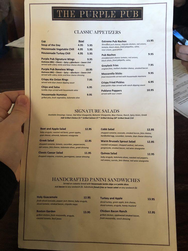 Menu at Purple Pub, Williamstown, 65 Spring St