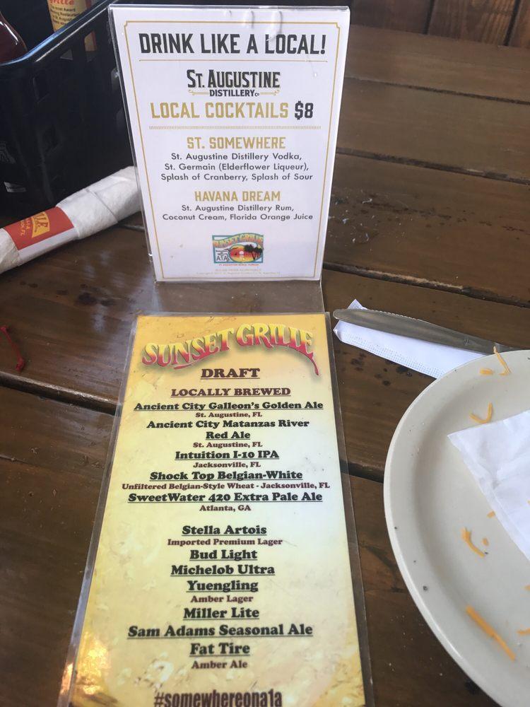 Menu at Sunset Grille pub & bar, St. Augustine, 421 A1A Beach Blvd